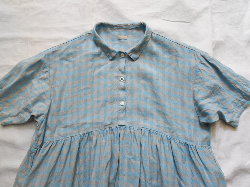 MAKIE / マキエ, Linen Dress Anna - Blue x Lt. Gray Check - MAKIE HOME